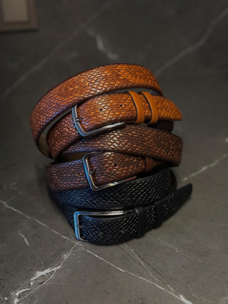 Italian Leather Snake Skin Belt - Brown, Black, Tan Colors ...