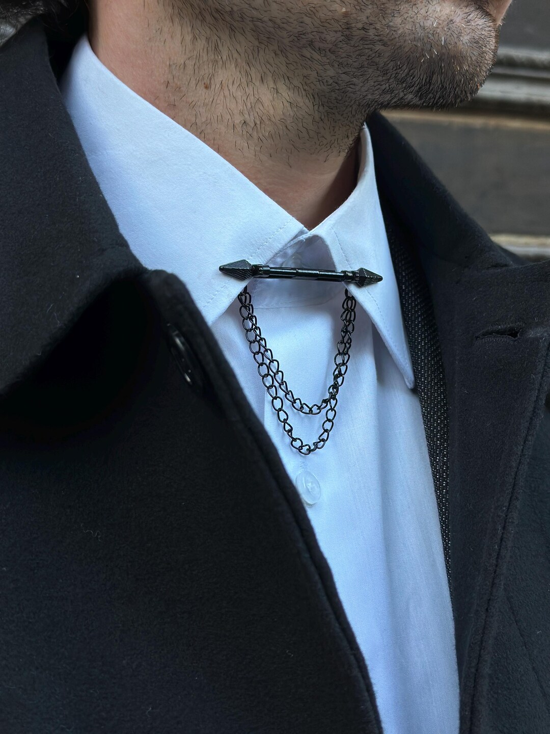 Black Arrow Collar Bar Pin: Stainless Steel Chain Brooch. Personalized ...