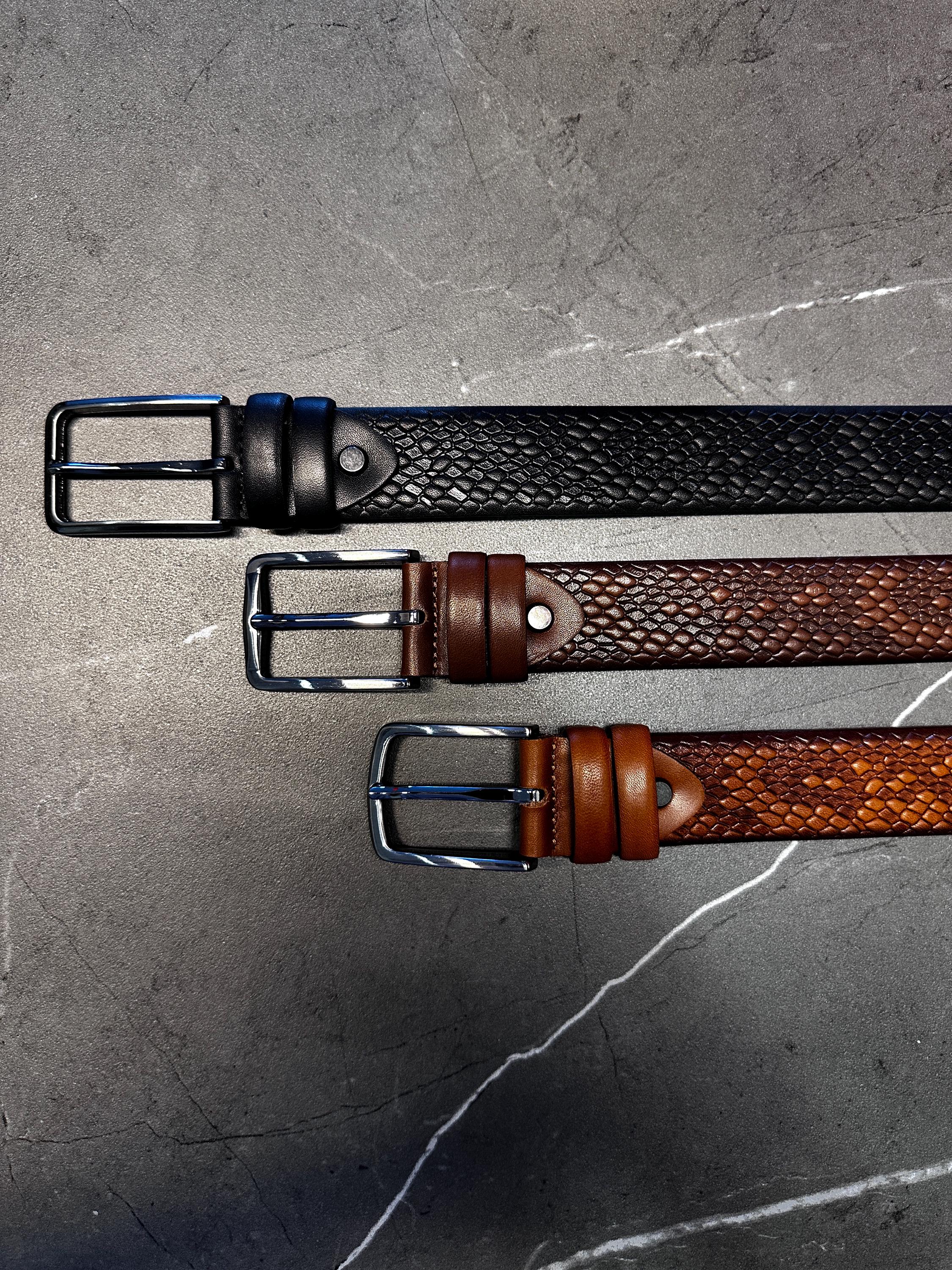 Italian Leather Snake Skin Belt - Brown, Black, Tan Colors ...