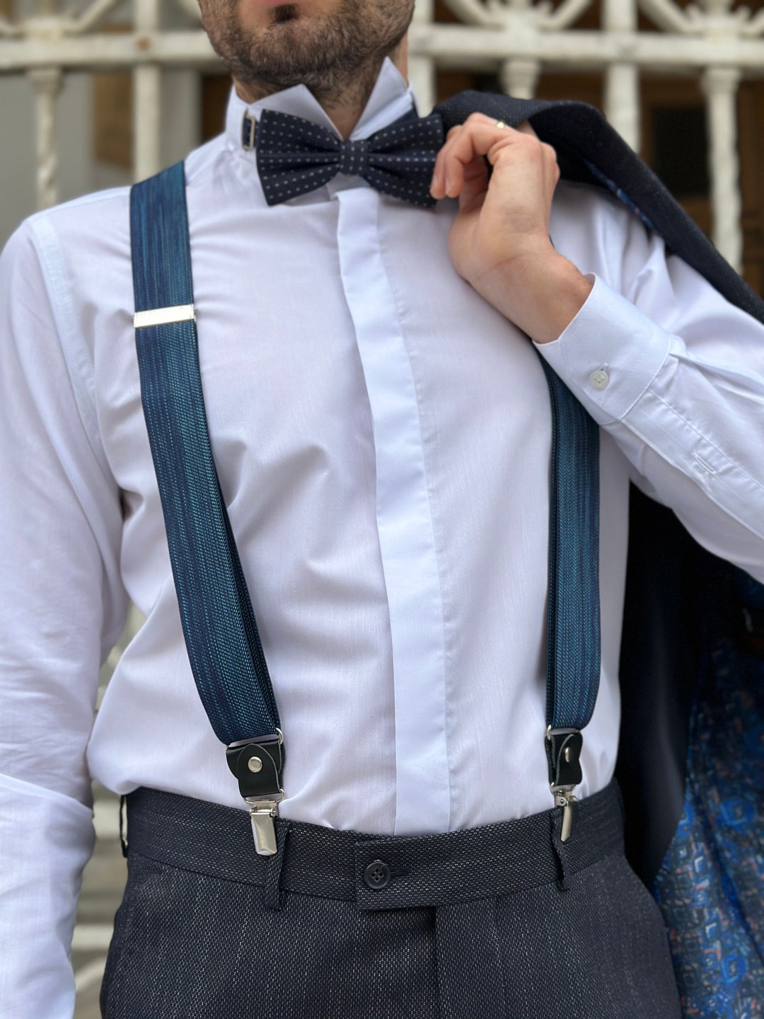 Navy Suspenders - Oceanic Allure. Versatile for Every Occasion - With Customization Option ...