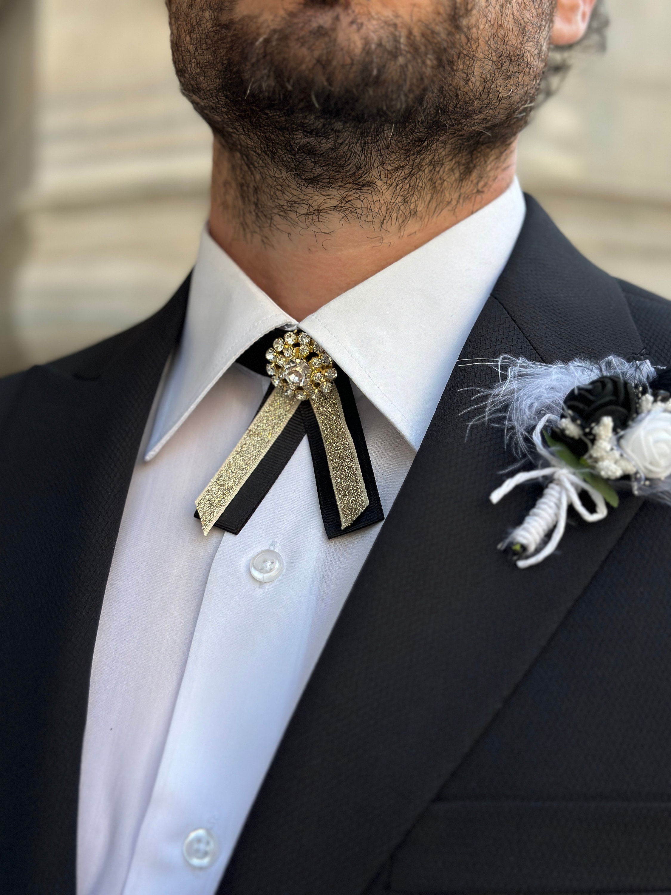 Handmade Satin Bolo Tie: Diamond Accent, Glitter Ribbon Necktie ...