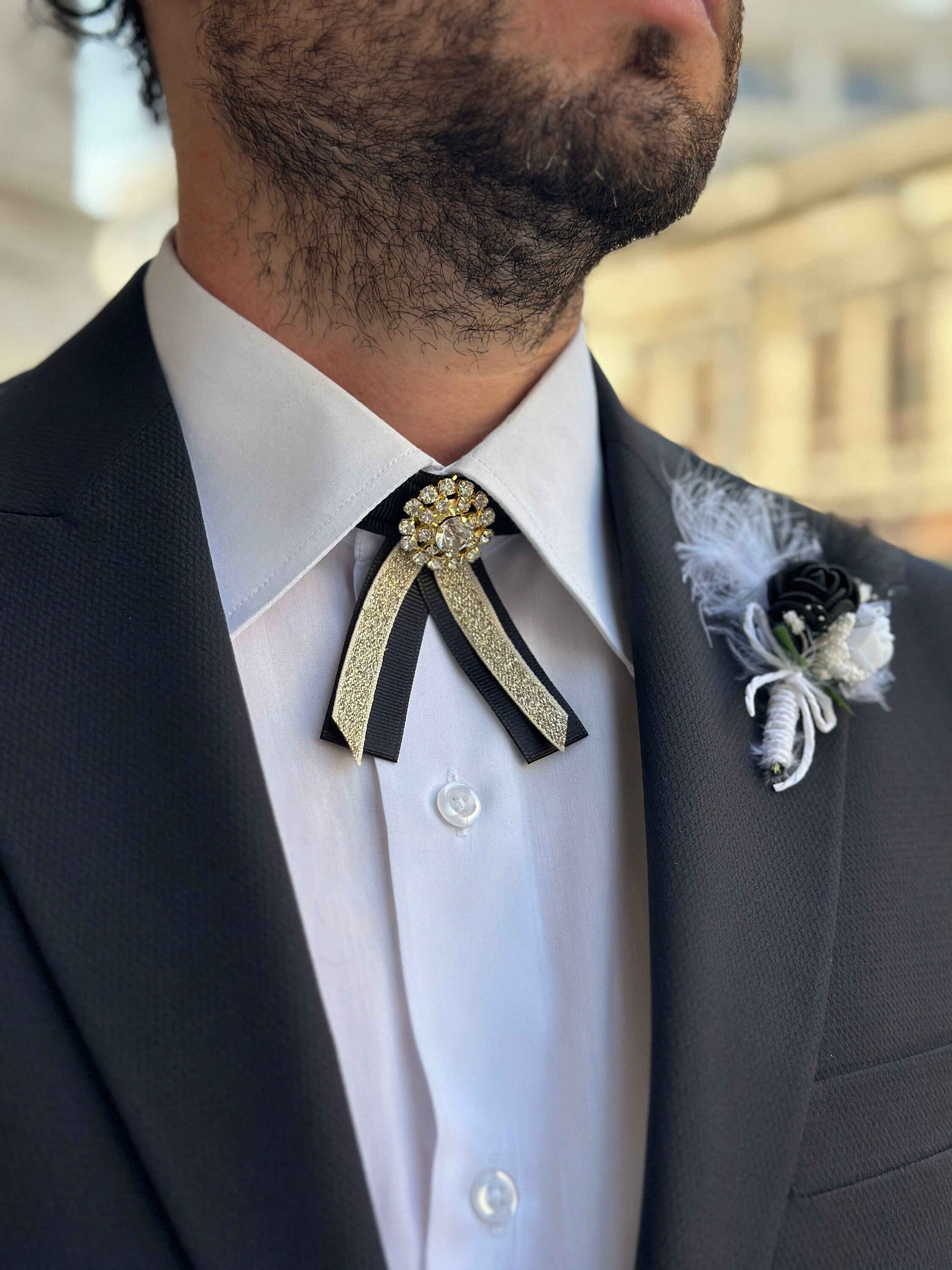 Handmade Satin Bolo Tie: Diamond Accent, Glitter Ribbon Necktie ...