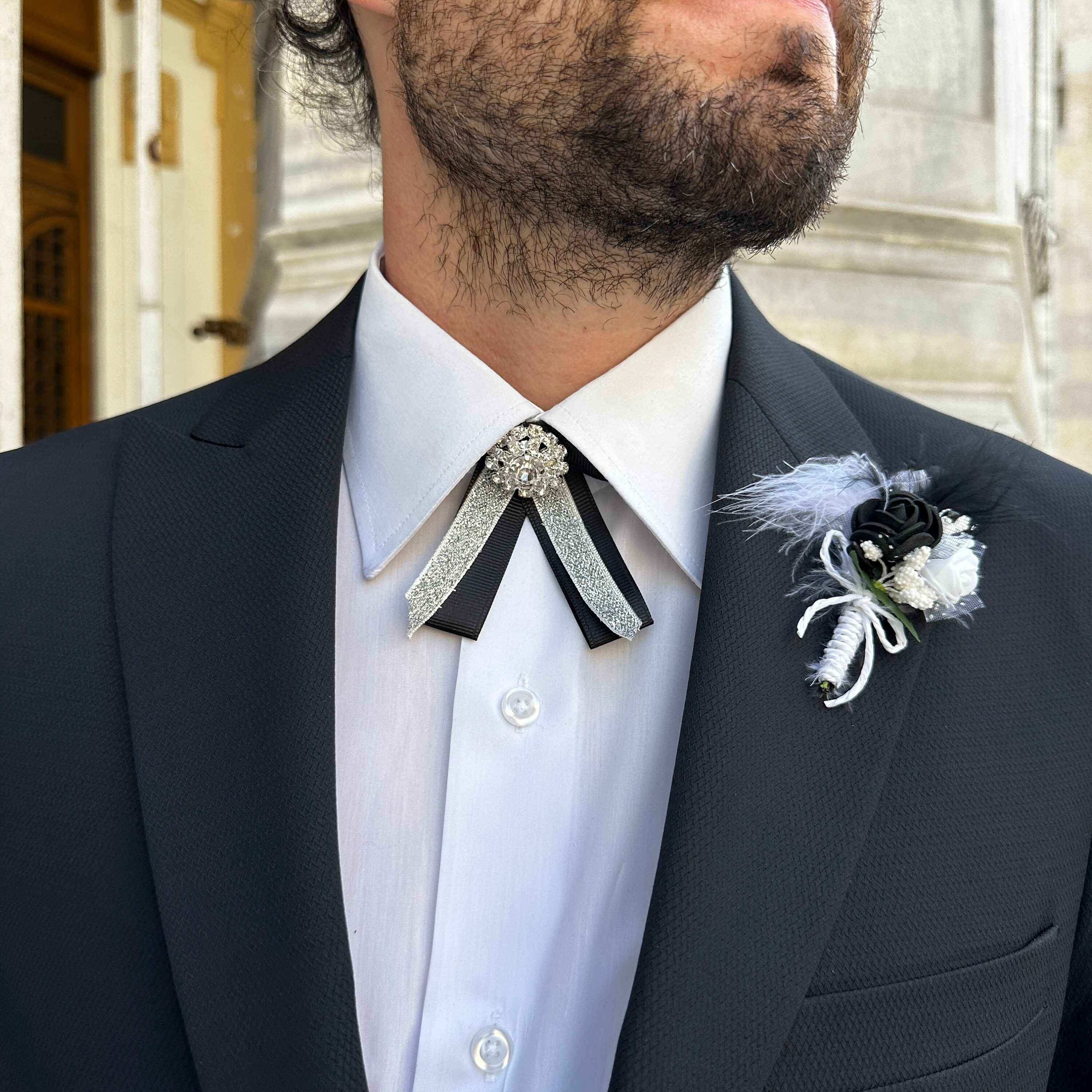 Handmade Satin Bolo Tie: Diamond Accent, Glitter Ribbon Necktie ...