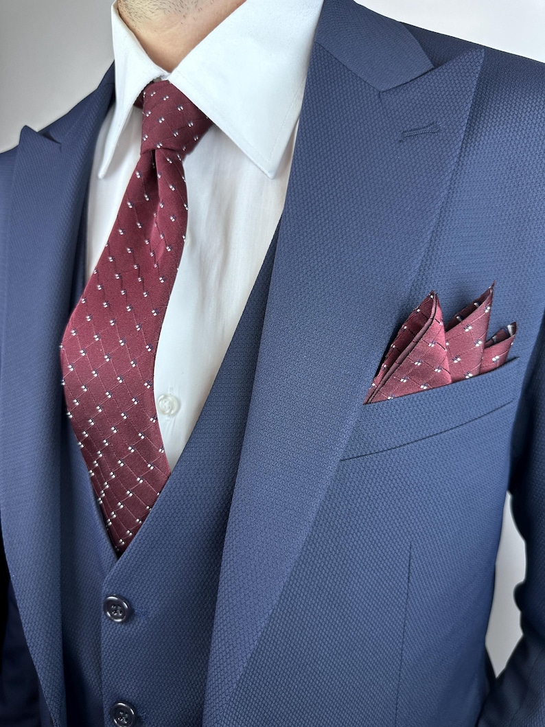 Silk Blend Skinny Tie and Pocket Square Set, Modern Geometric Patterns ...