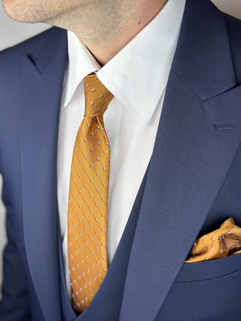 Silk Blend Skinny Tie and Pocket Square Set, Modern Geometric Patterns ...