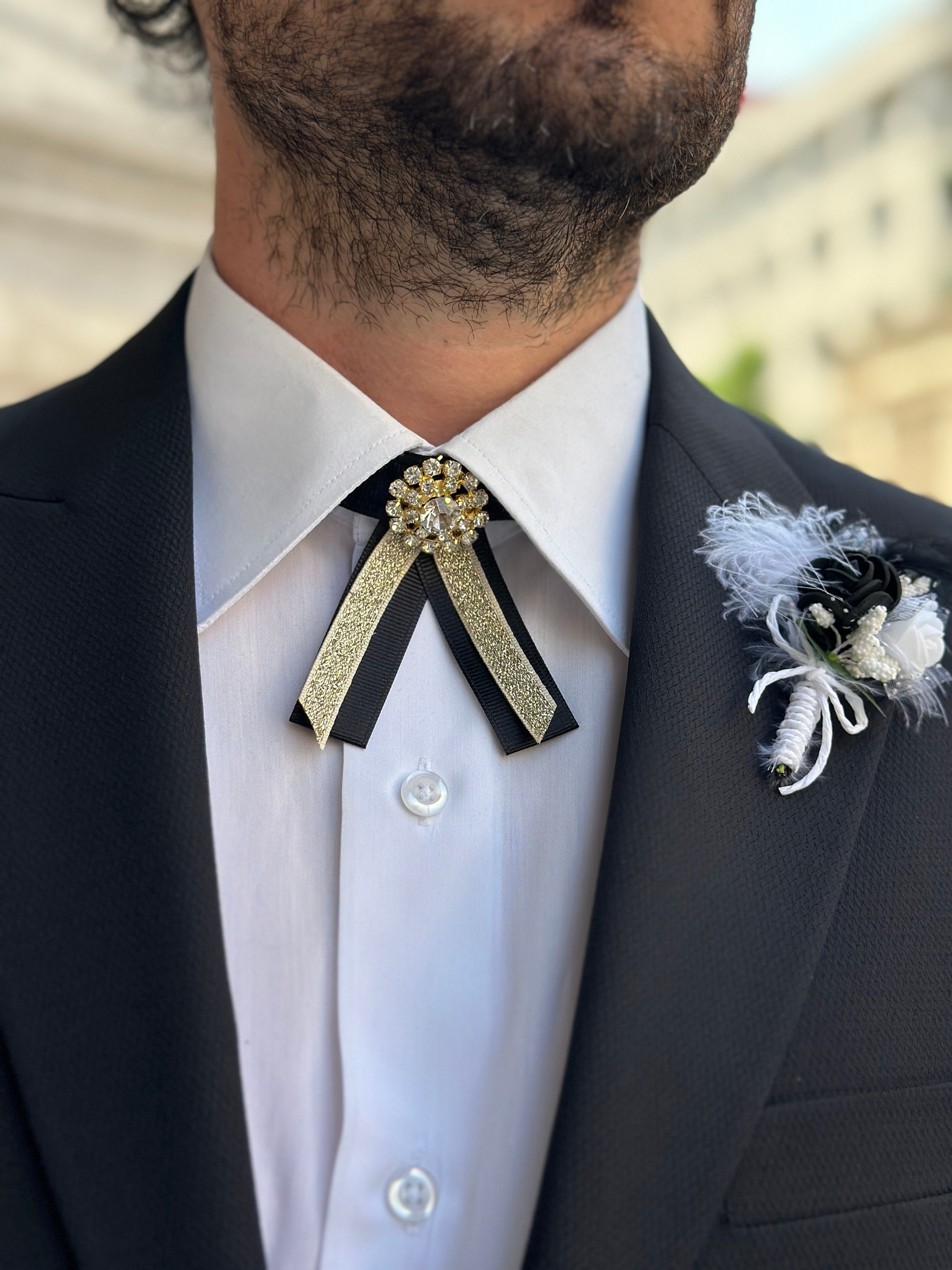Handmade Satin Bolo Tie: Diamond Accent, Glitter Ribbon Necktie ...