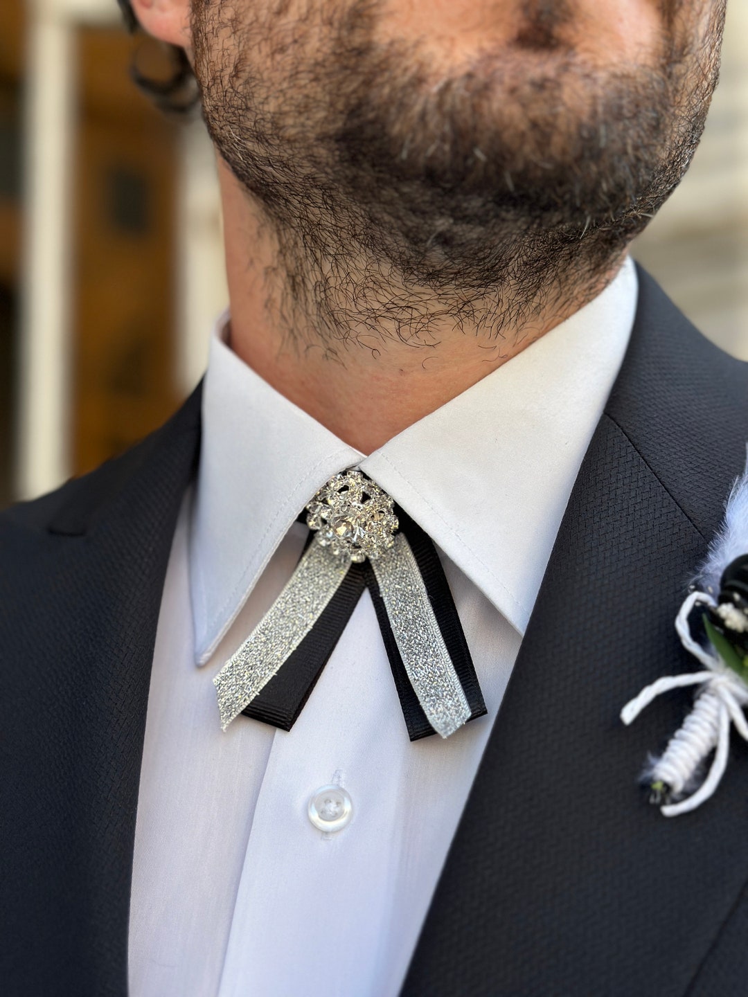 Handmade Satin Bolo Tie: Diamond Accent, Glitter Ribbon Necktie ...
