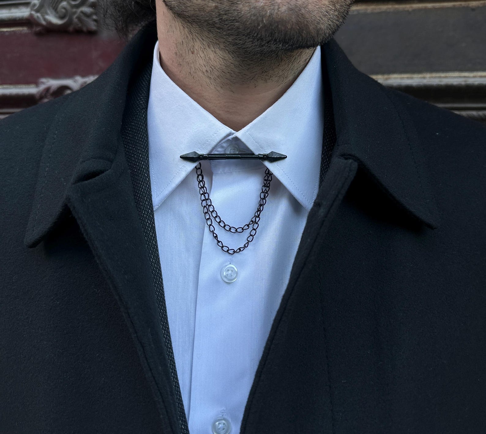 Black Arrow Collar Bar Pin: Stainless Steel Chain Brooch. Personalized ...