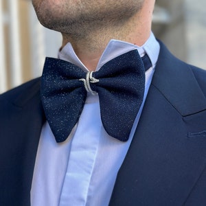 Handmade Glittering Bow Tie for Men - Luxury Oversize Satin Bow Tie for ...