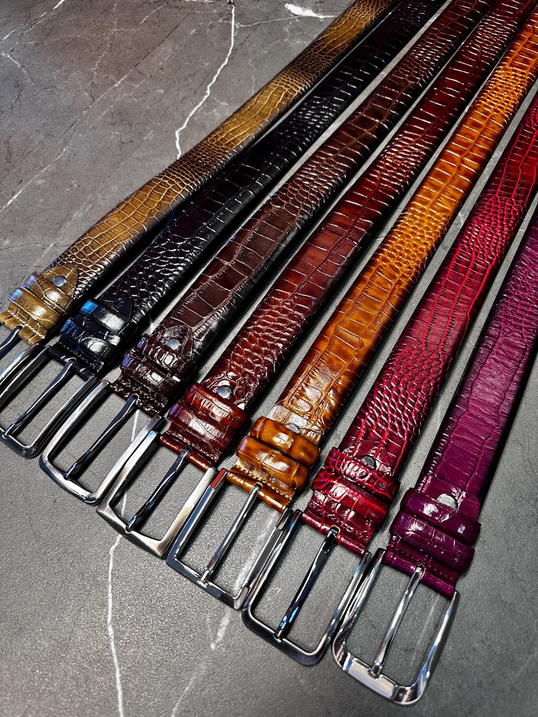 Premium Crocodile Leather Belt - Olive Green, Bloody Red, Caramel ...