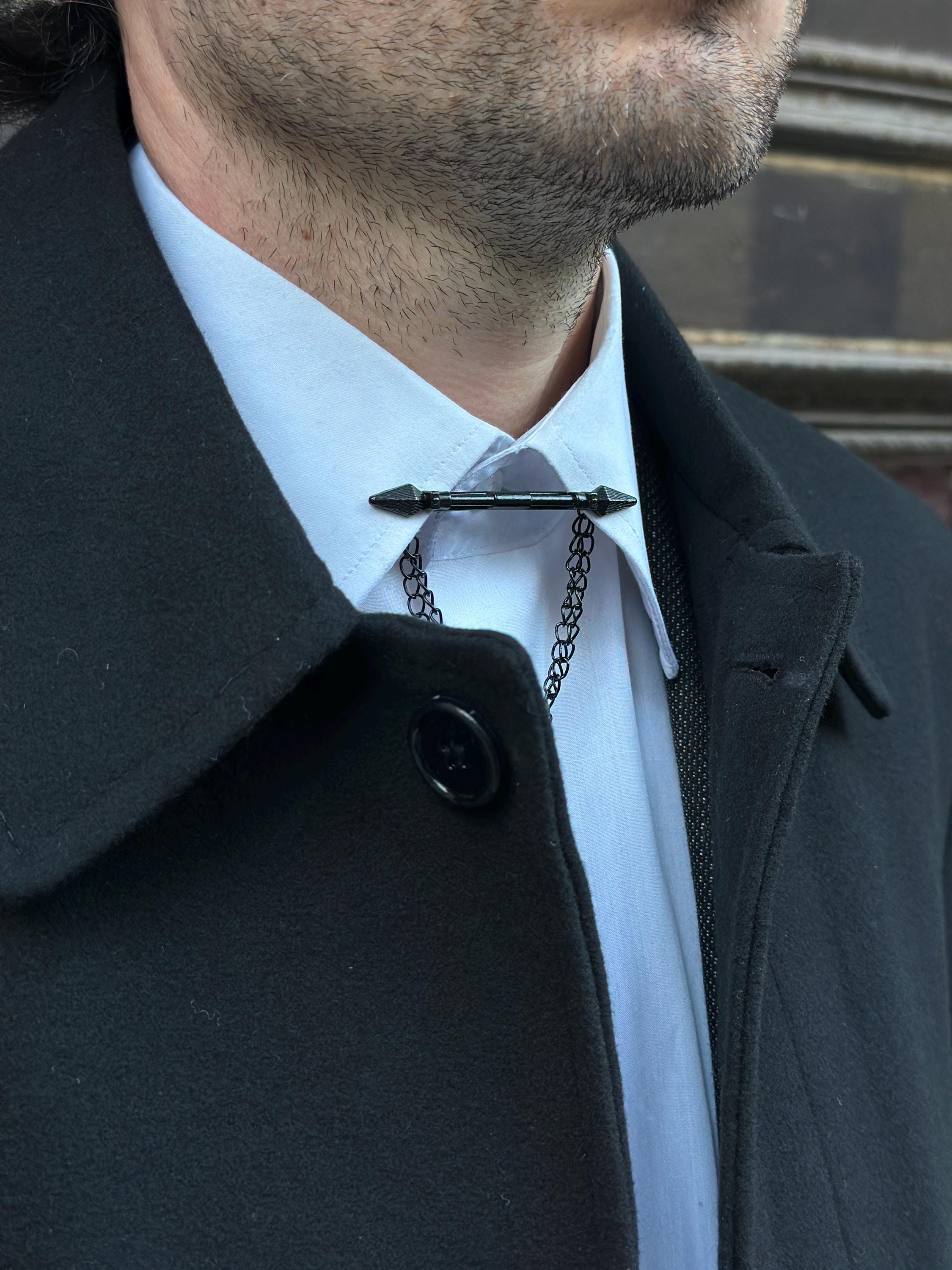 Black Arrow Collar Bar Pin: Stainless Steel Chain Brooch. Personalized ...