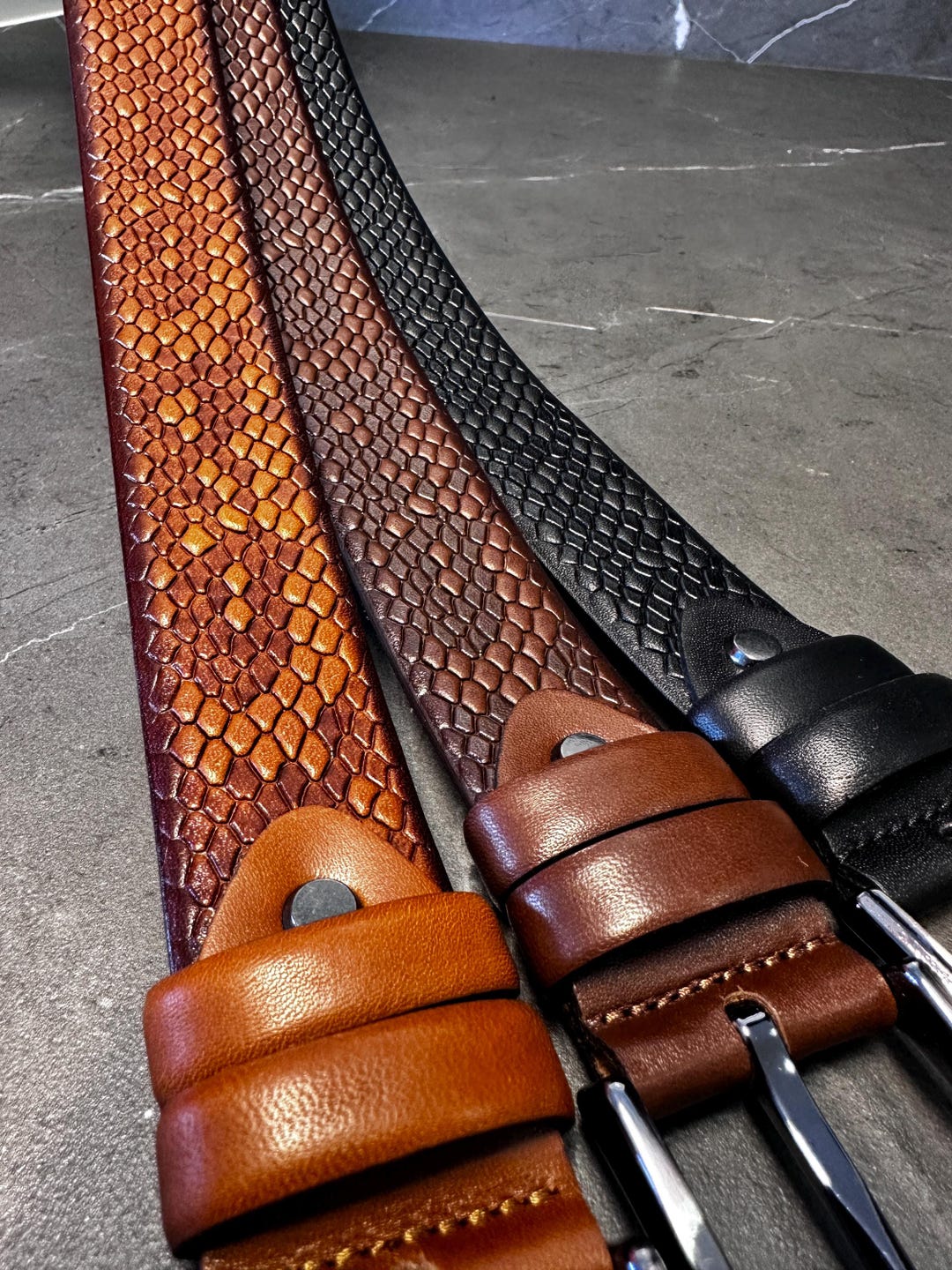 Italian Leather Snake Skin Pattern Belts - Brown, Black, Tan Color ...