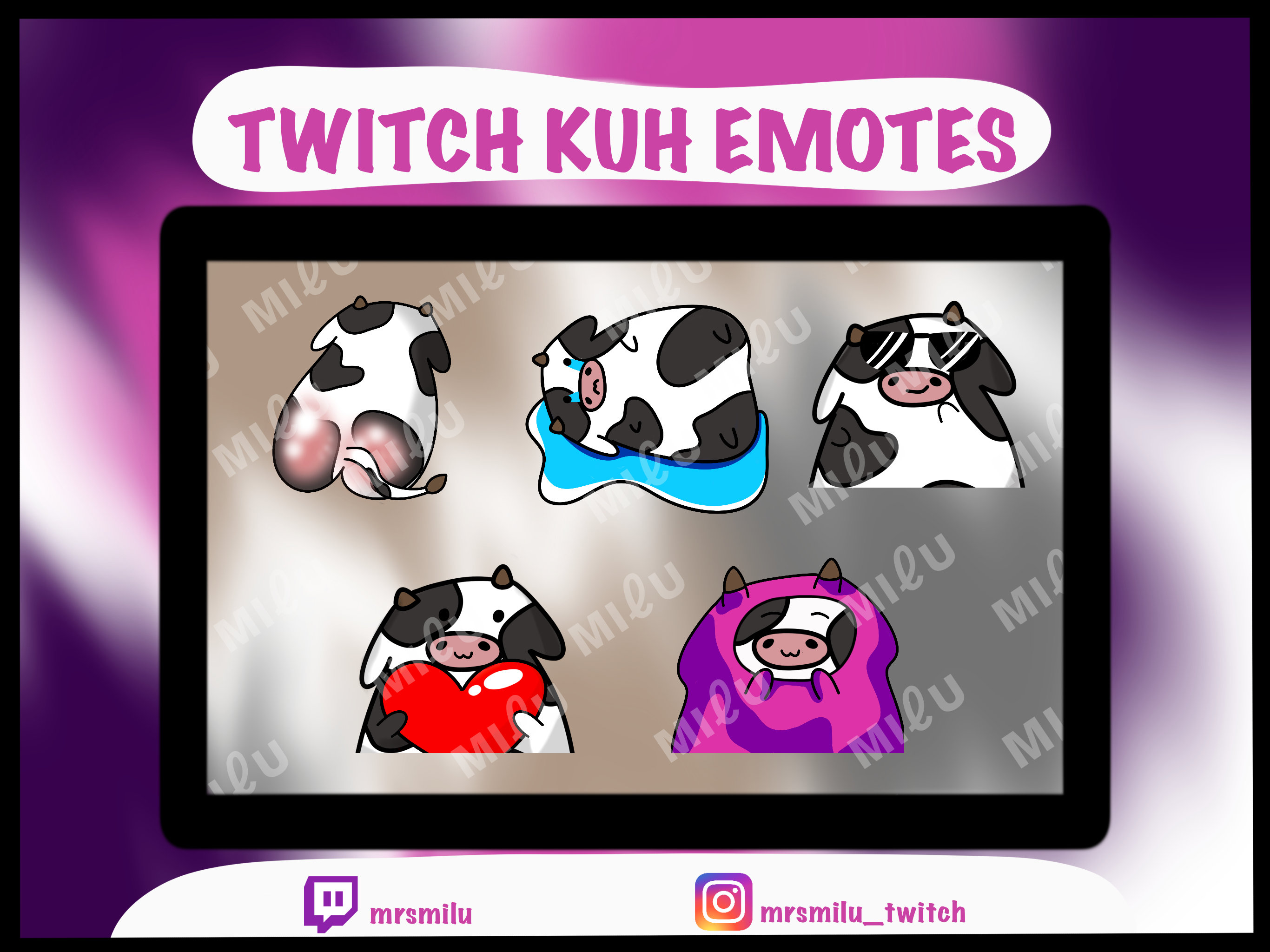 5 Cute Derpy Twitch Emotes black/white Cow derpy Cow for - Etsy