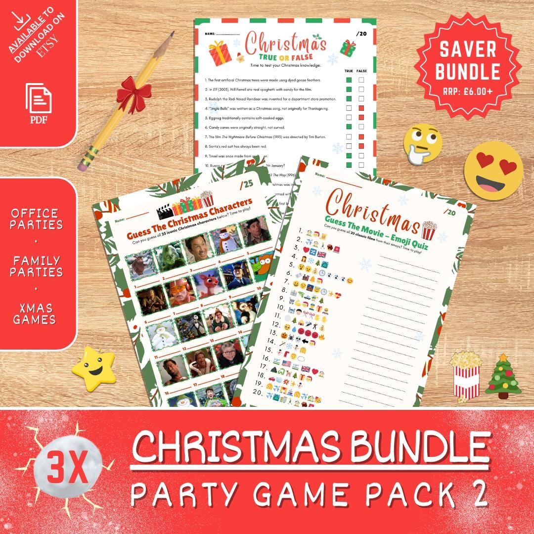 Christmas Game Bundle | Guess the Movie (emoji), Character Guess, True ...
