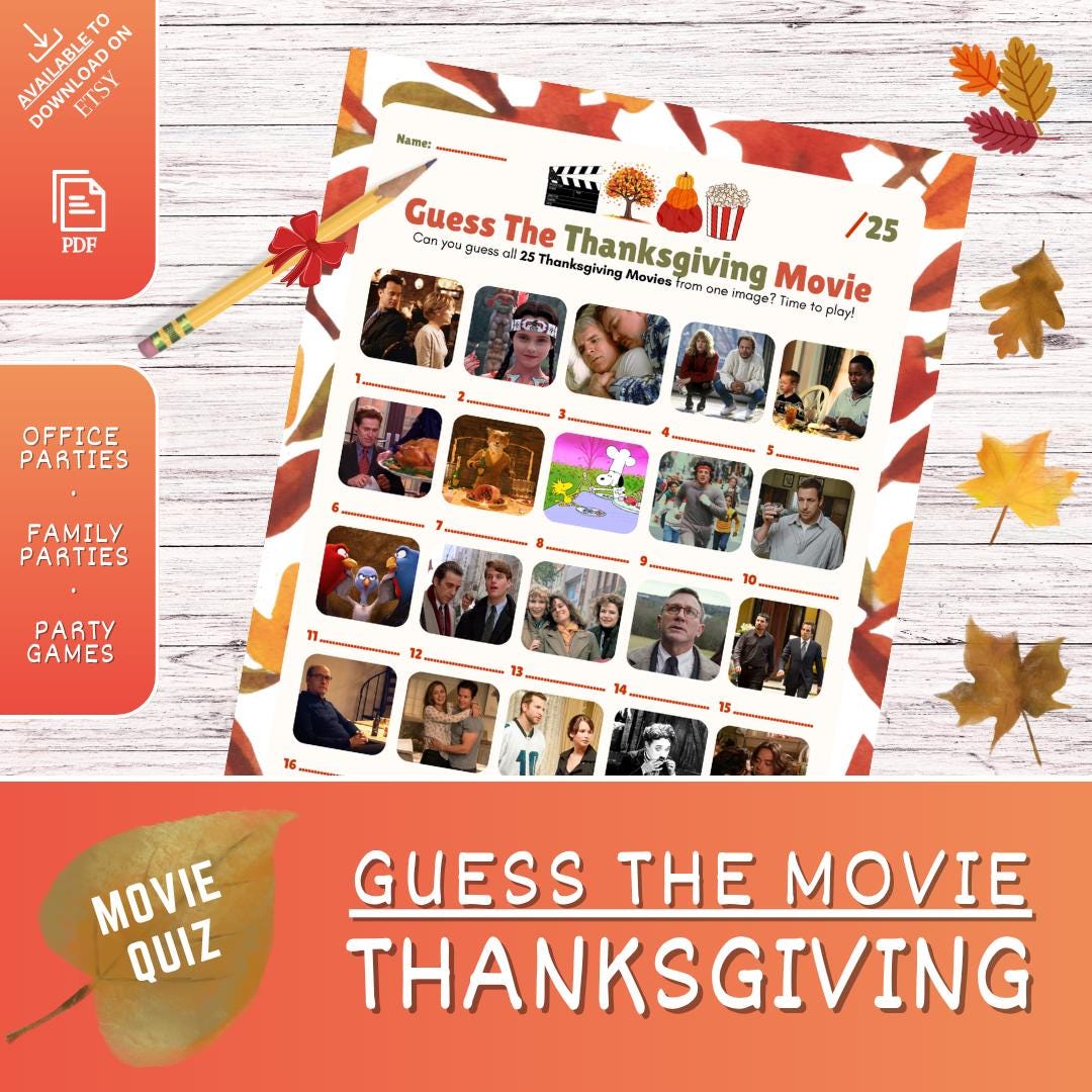 Guess the Movie | Thanksgiving Movie Picture Quiz Game (PDF) - Etsy
