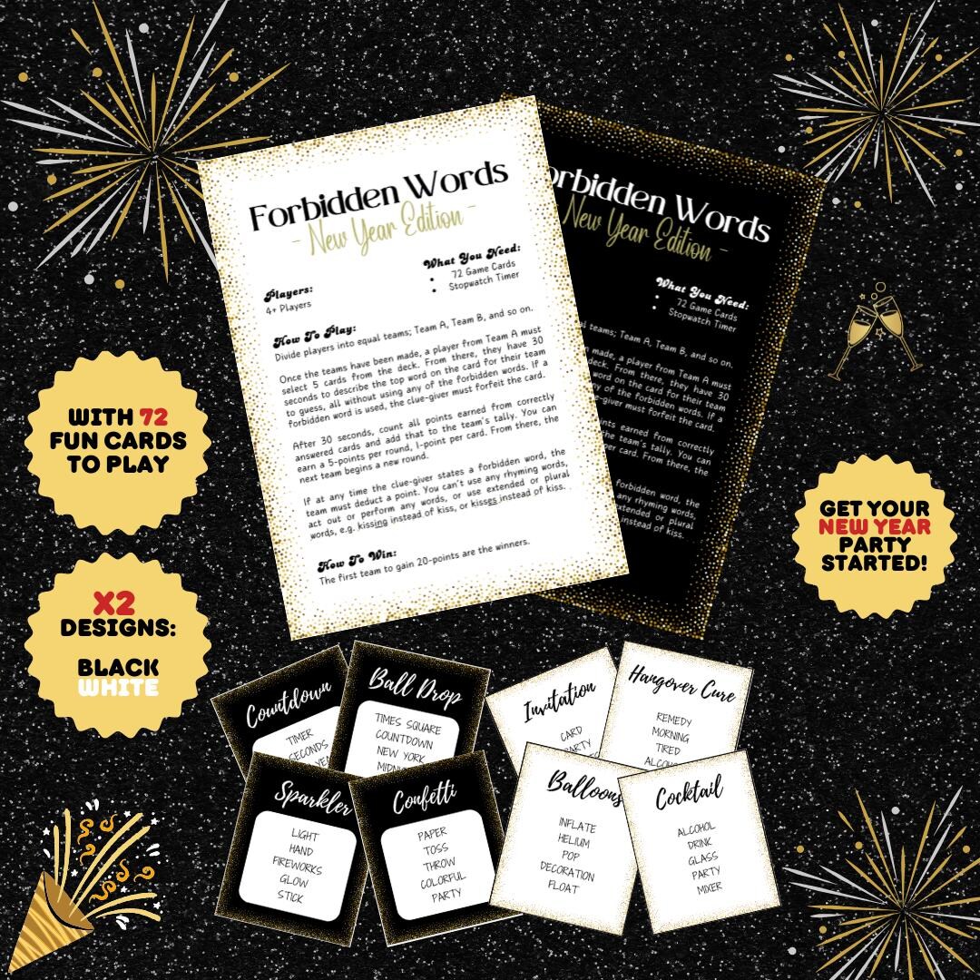 New Year's Eve Party Games Forbidden Words Printable New Year's Game ...