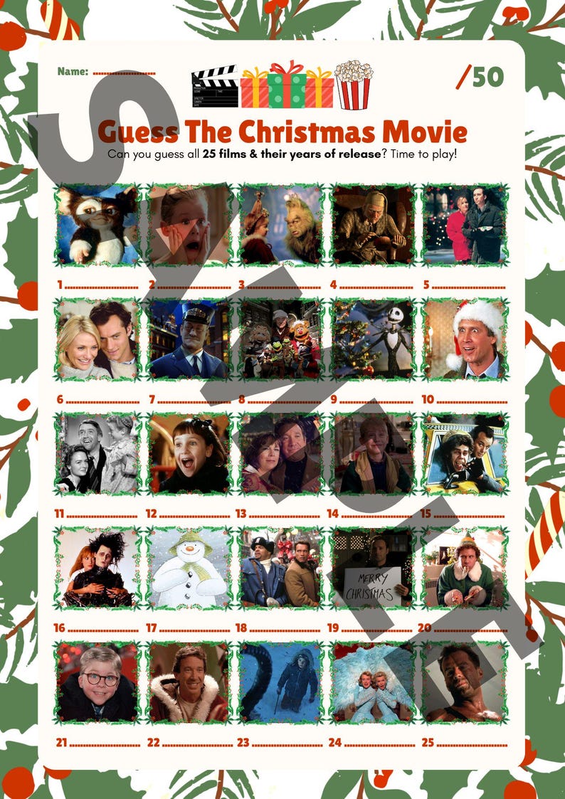 Guess the Movie | Christmas Movie Picture Quiz Game (PDF) - Etsy