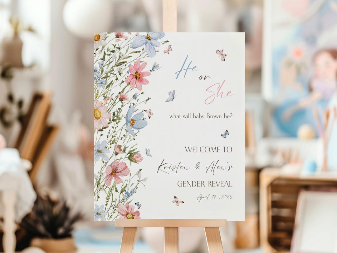 Gender Reveal Welcome Sign, He or She Sign, Wildflower Baby Shower ...