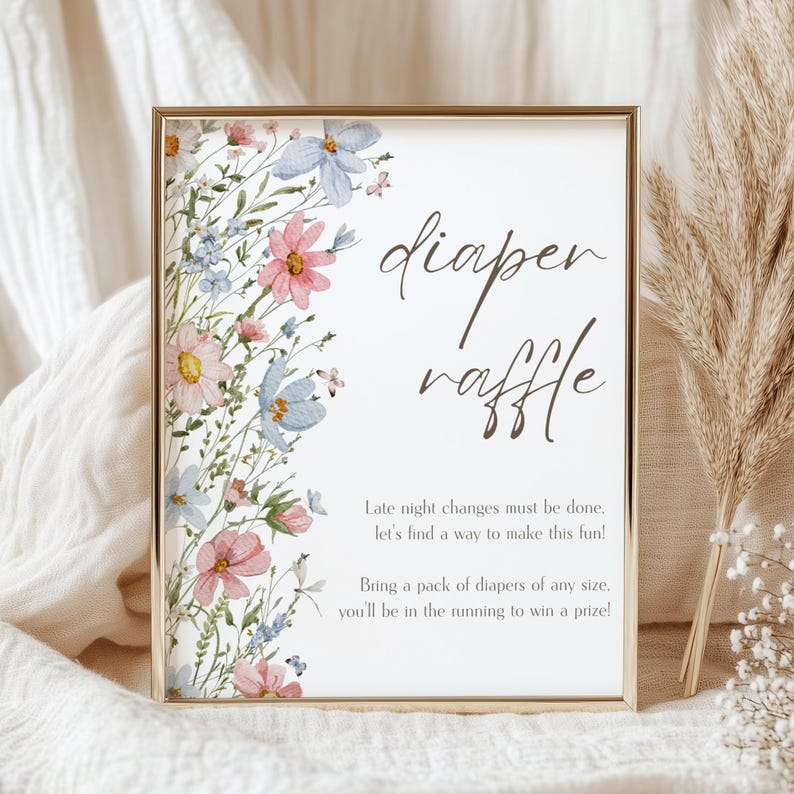 Diaper Raffle Sign, Baby Shower Sign, Wildflower Baby Shower Sign, Baby ...