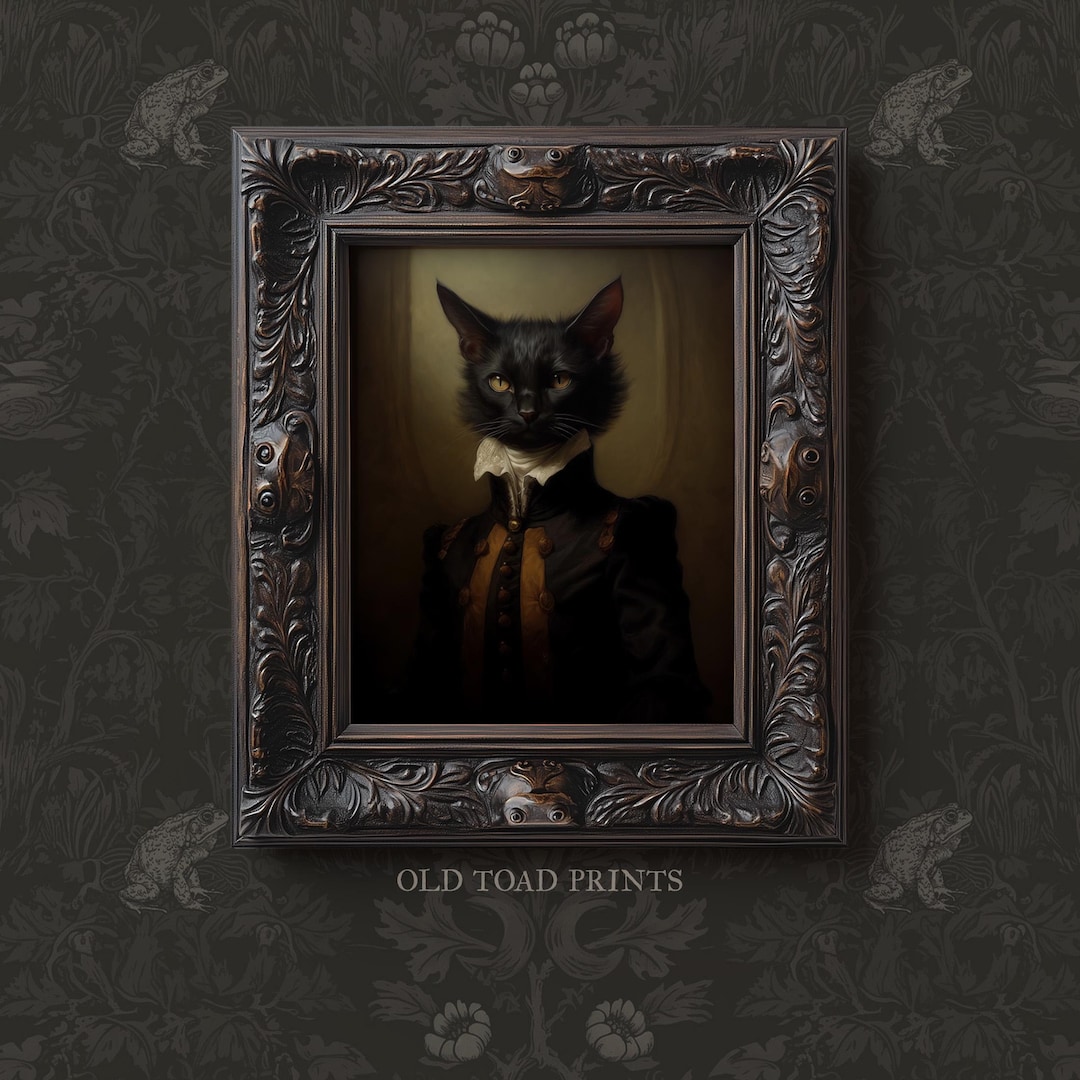Gothic Cat Painting Moody Black Cat in Suit Victorian Aesthetic Vintage ...