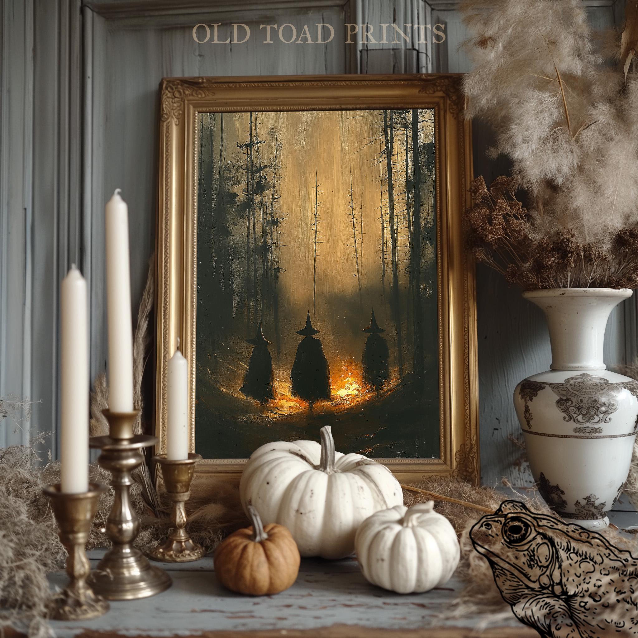 3 Witches Print Halloween Art Work Woodsy Witchy Primitive Halloween ...