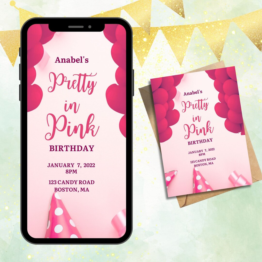 Pretty in Pink Digital Birthday Invitation Text Message Phone Invite ...