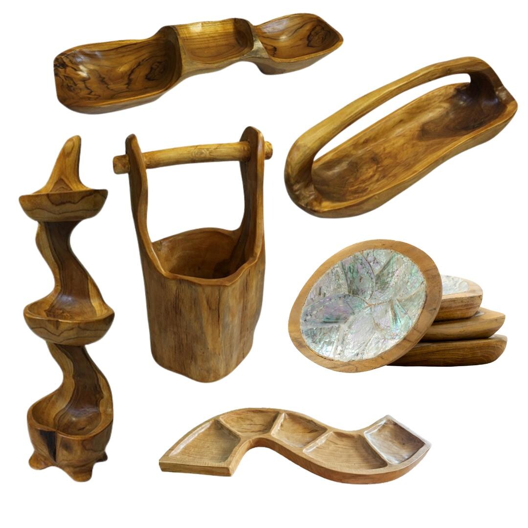 Handmade Teak Wood Root Bowls and Baskets | Hand-carved Natural Wooden ...