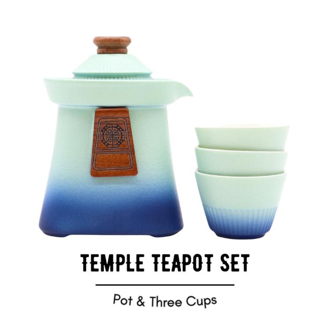 Temple Blue Teapot Set | Teapot Set With 3 Cups | Handmade Ceramic Tea ...