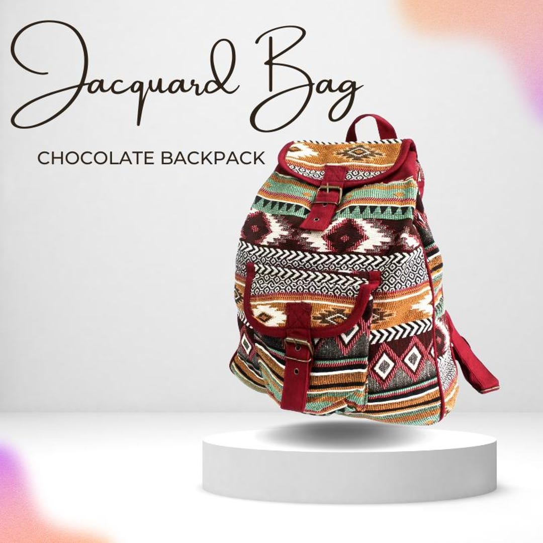 Jacquard Chocolate Backpack | Boho Travel Bag | Unisex Casual Backpack ...