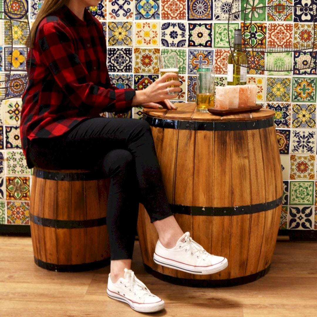 Albasia Wood Beer Barrel Table and Stools | Handcrafted Indonesian Bar ...