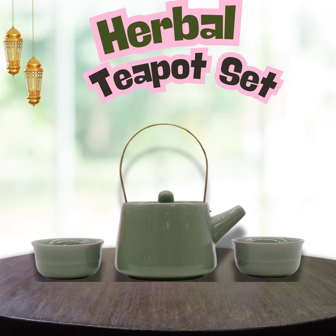 Herbal Teapot Set | Elegant Ceramic Tea Pot With Matching Cups | Jade ...