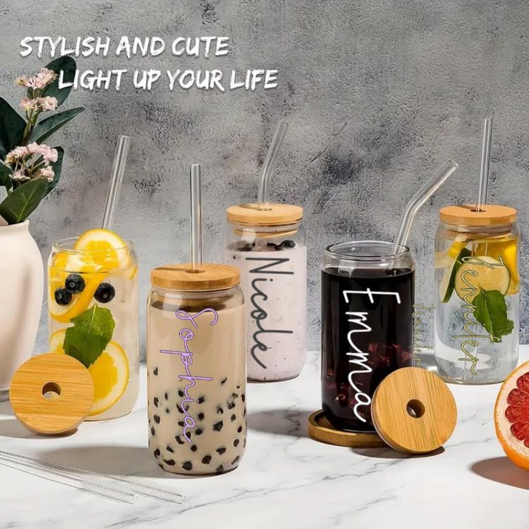 Custom 16oz Round Glass Cups | Personalised Glass Round Cups | Drinking ...