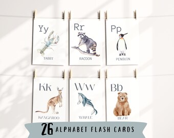 Animals Alphabet Flash Cards Printable, Classroom Decor, Toddlers ...