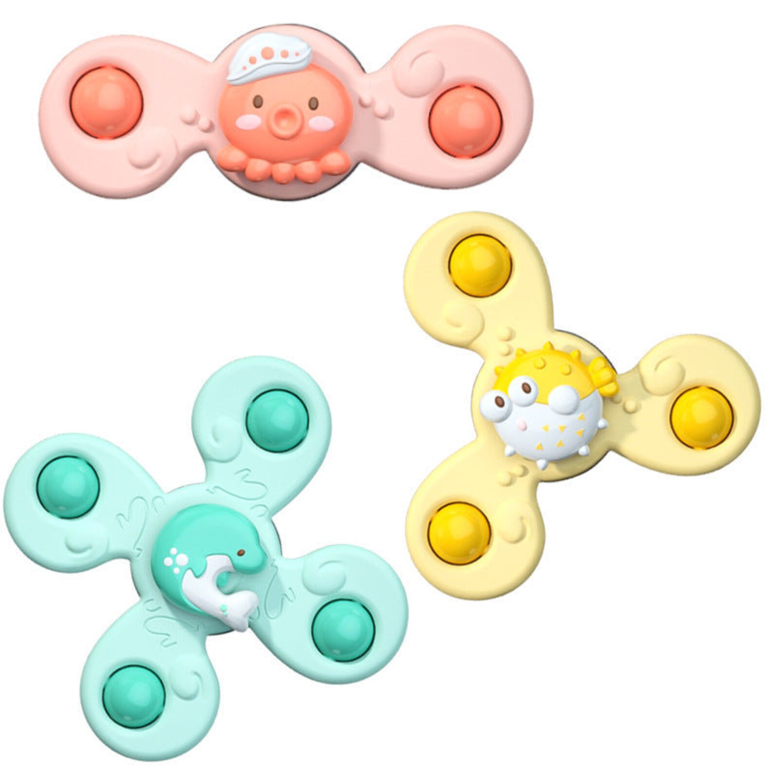 3pcs Sea Animals Baby Spinner Toys With Suction Cups Babies Rattle Toys ...