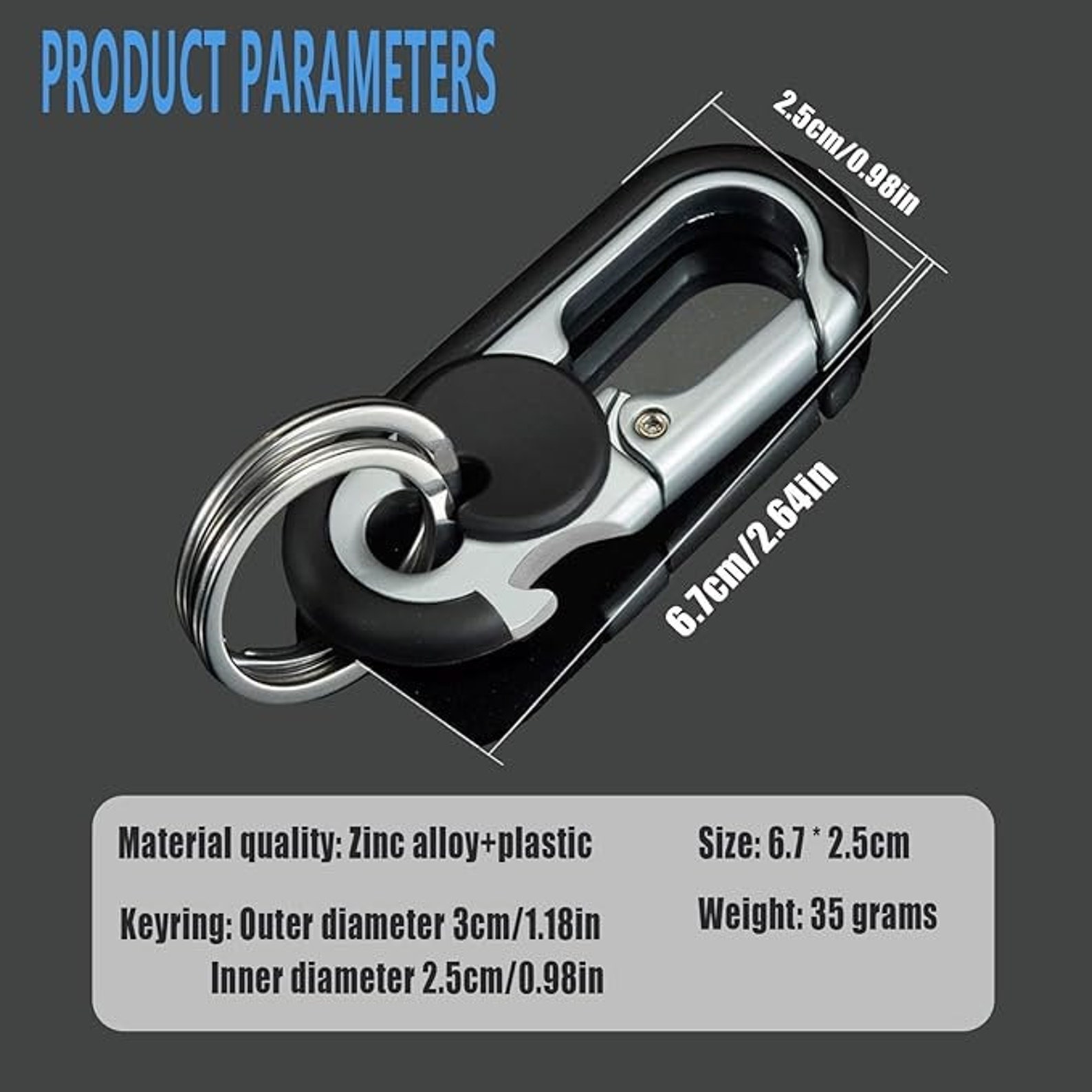 Carabiner Heavy Duty Double Ring Keychain - Locking Key Ring, Key Fob ...