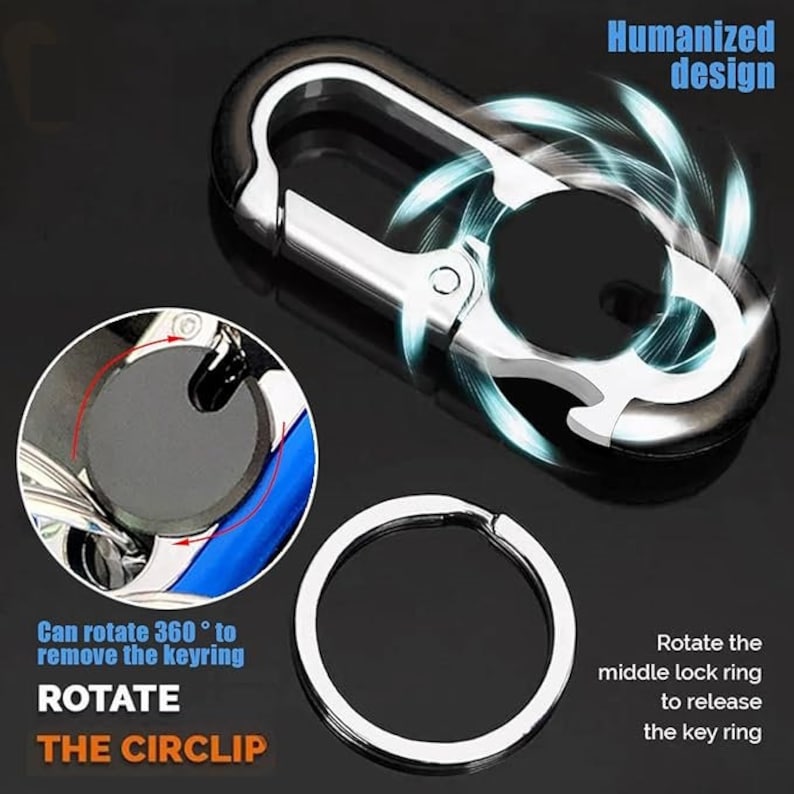 Carabiner Heavy Duty Double Ring Keychain - Locking Key Ring, Key Fob ...