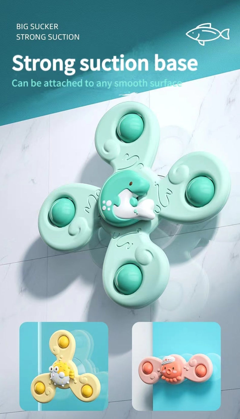 3pcs Sea Animals Baby Spinner Toys With Suction Cups Babies Rattle Toys ...