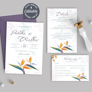 Strelitzia Wedding Watercolor Invitation Template, Instant Download ...