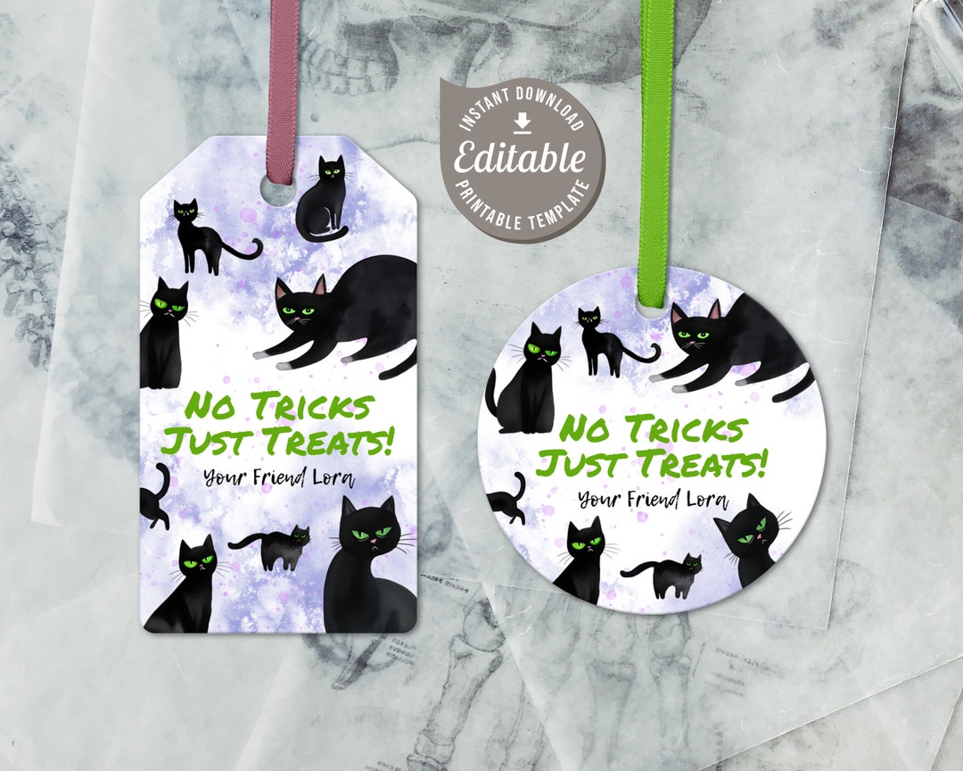 Editable Halloween Black Cats Favor Tag, Gift Tag, Party, Printable ...