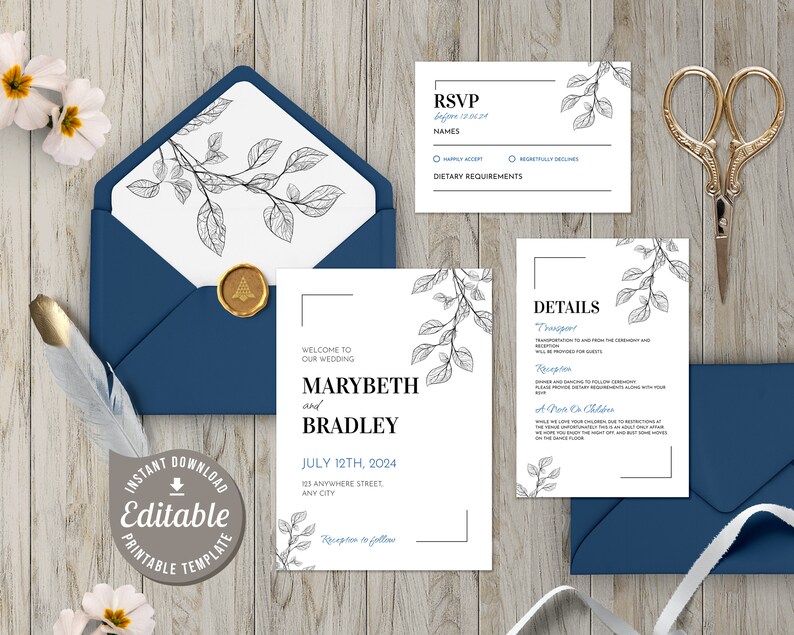 Wedding Flourish Invitation Template, Instant Download, Editable ...