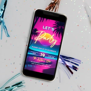 Editable Neon Beach Party Invitation: Tropical Palm (digital Template ...