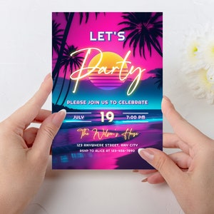 Editable Neon Beach Party Invitation: Tropical Palm (digital Template ...