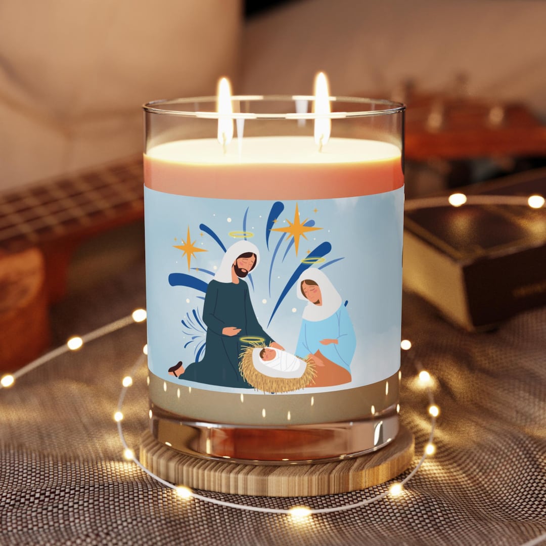 Scented Candle, Holy Family Glass Jar Candle Religious Candle ...