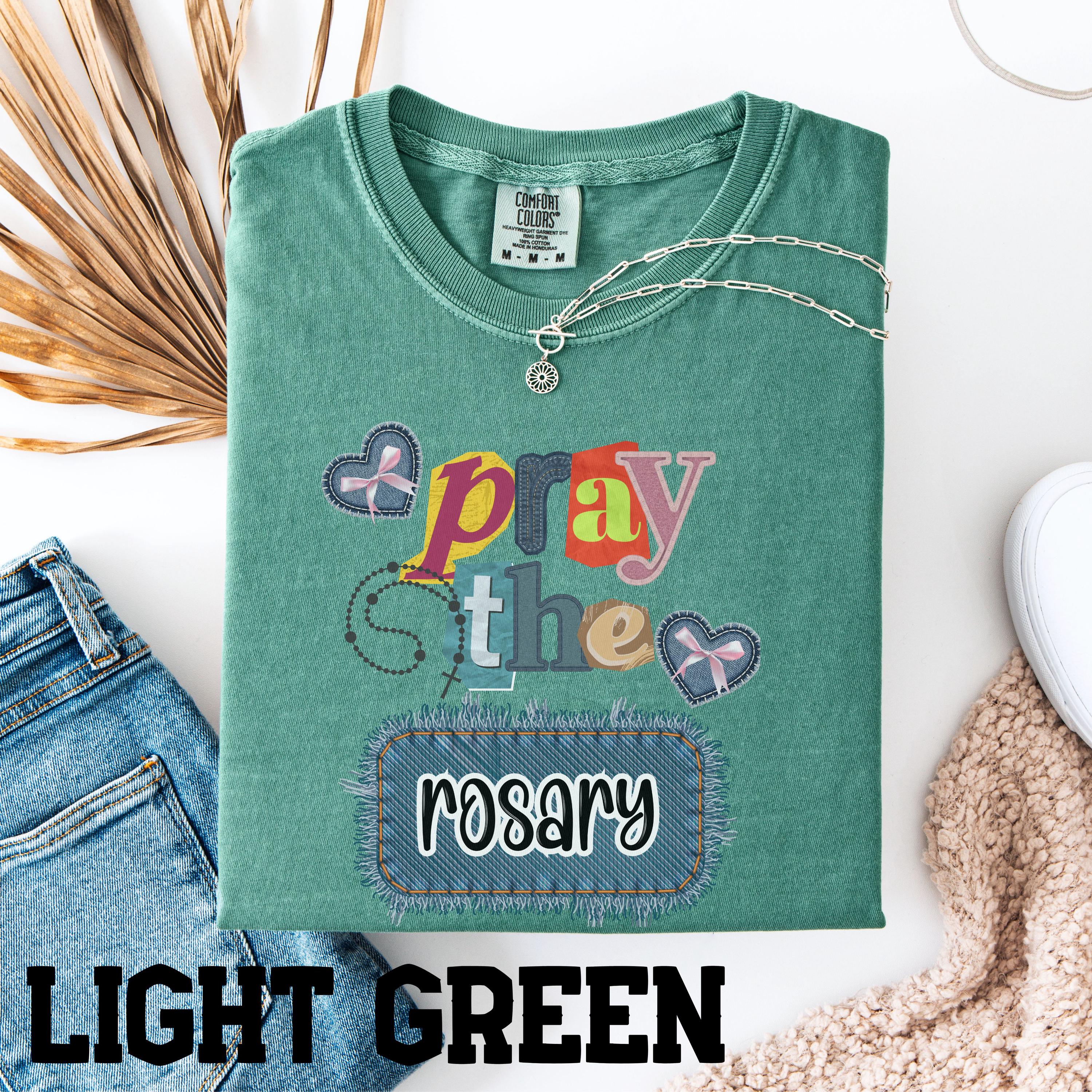 Pray the Rosary Christian Faux Fabric Comfort Colors T-shirt, Catholic ...
