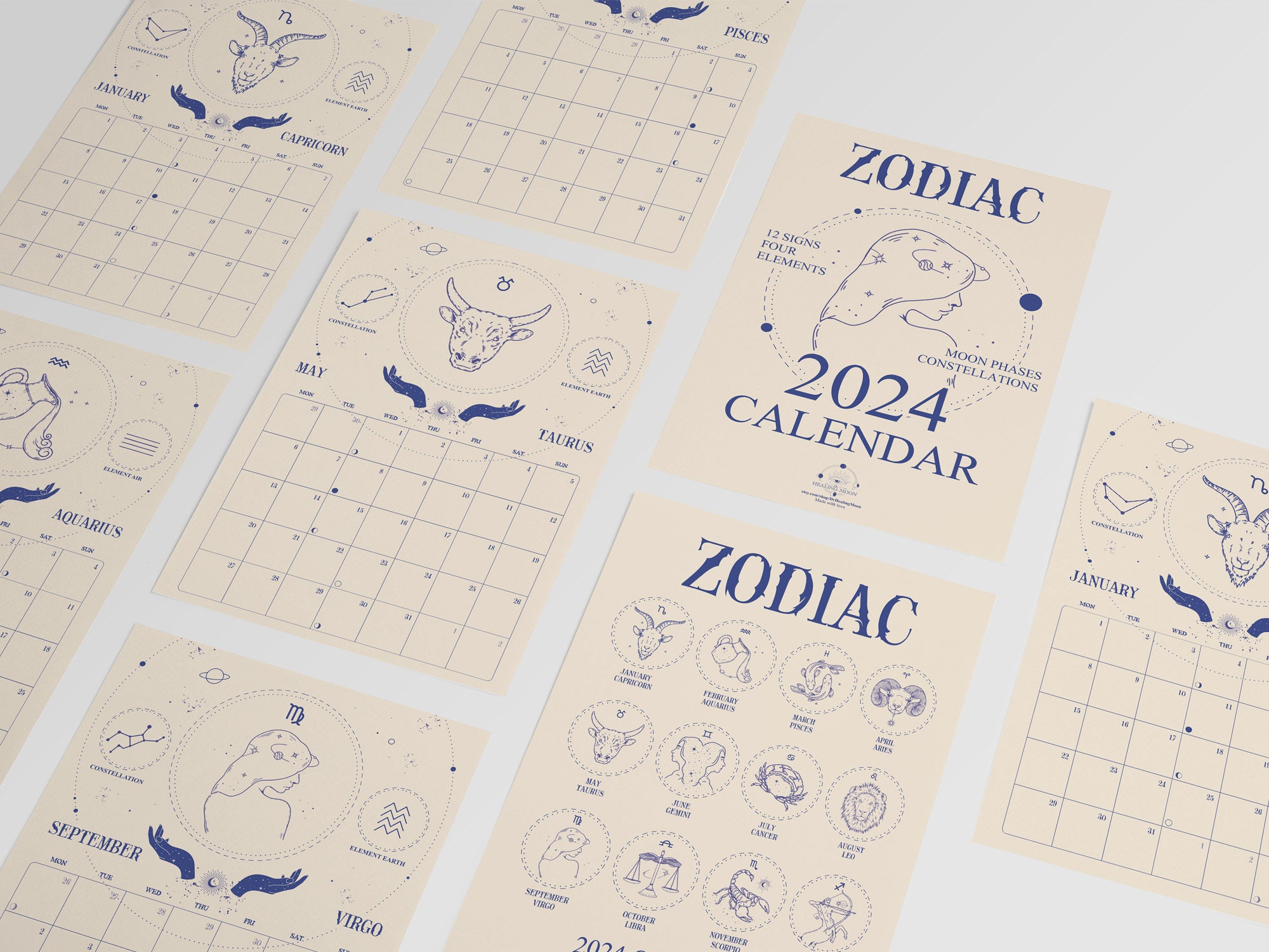 Physical 2024 Zodiac Calendar - Featured 12 Signs, the 4 Elements ...