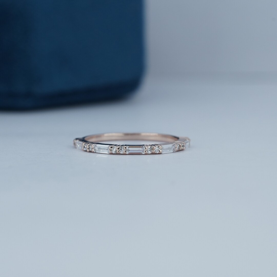 Classic Alternating Baguette Diamond Ring, Solid Gold Eternity Wedding ...