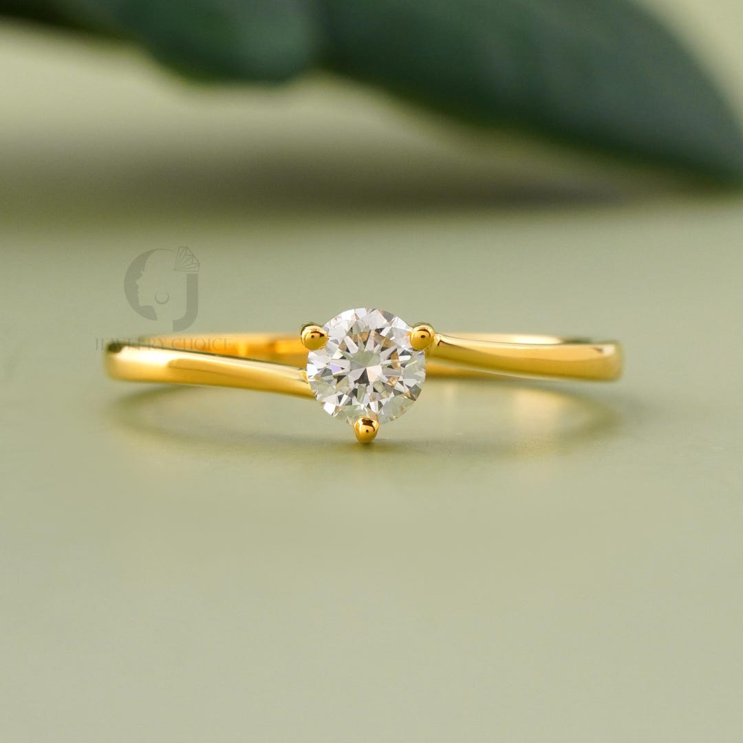 0.80 Ct Round Lab Diamond Solitaire Ring, 14K Yellow Gold Engagement ...