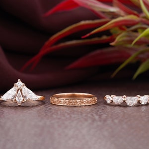 Half Moon Moth Diamond Three Ring Set: 18kt Rose Gold, Trillion & Kite ...