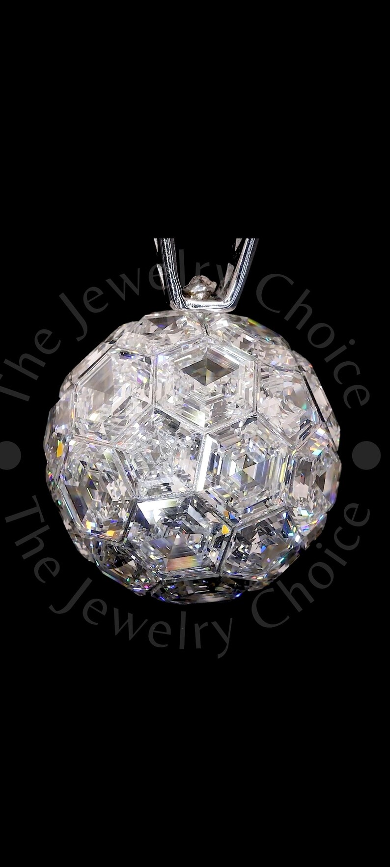 Lab Grown Diamond Ball Pendant 14kt White Gold, 20 CT Hexagon Cut, Near ...