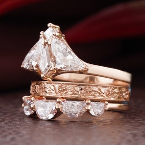 Half Moon Moth Diamond Three Ring Set: 18kt Rose Gold, Trillion & Kite ...